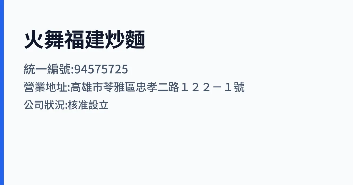 火舞福建炒麵 - 統編 94575725（高雄市） 公司登記資料與營業項目詳細圖表