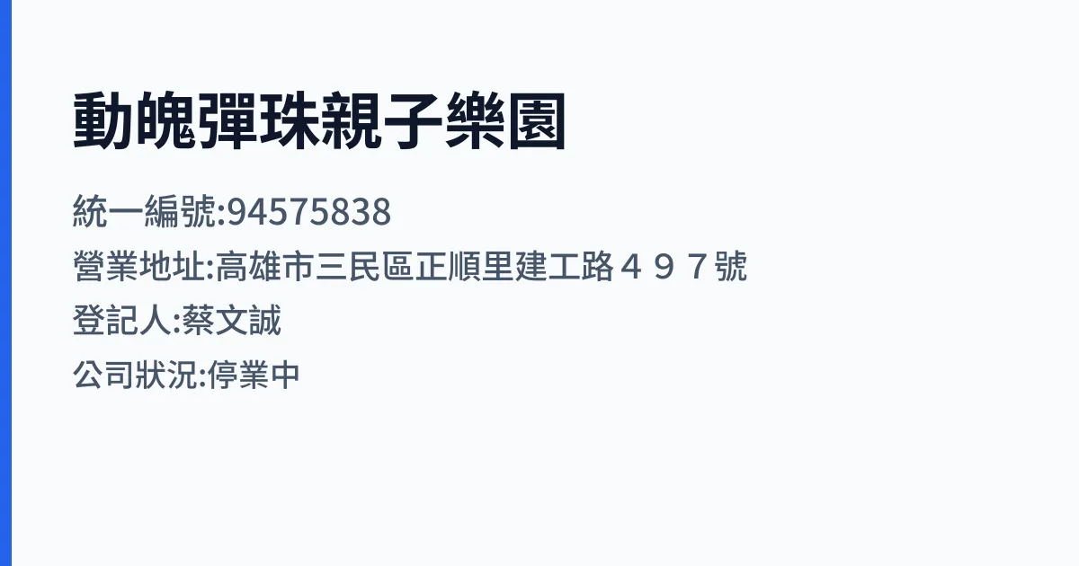 動魄彈珠親子樂園 - 統編 94575838(高雄市) 公司登記資料與營業項目詳細圖表