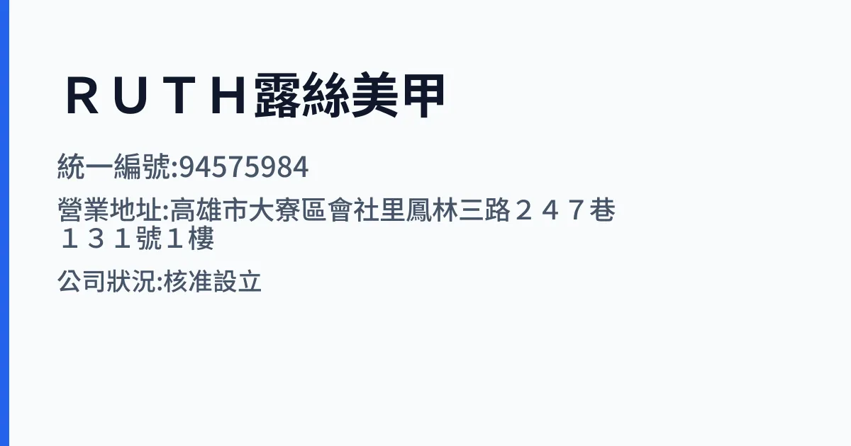 RUTH露絲美甲 - 統編 94575984(高雄市) 公司登記資料與營業項目詳細圖表