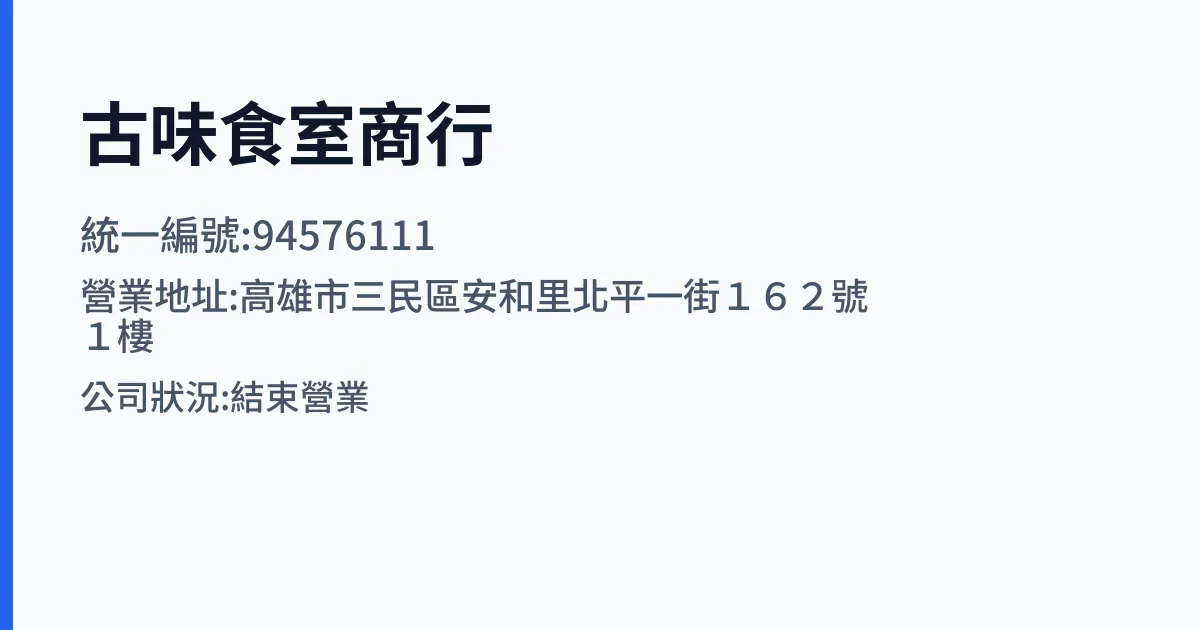 古味食室商行 - 統編 94576111(高雄市) 公司登記資料與營業項目詳細圖表