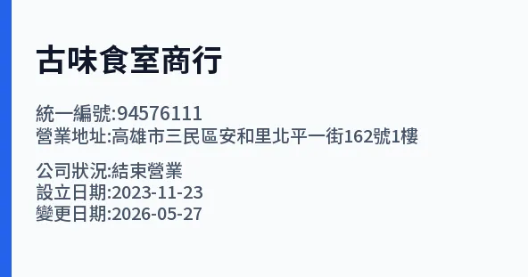 古味食室商行的照片-統編 94576111(高雄市) 公司登記資料與營業項目詳細圖表