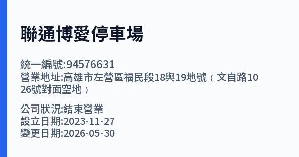 聯通博愛停車場的照片-統編 94576631(高雄市) 公司登記資料與營業項目詳細圖表