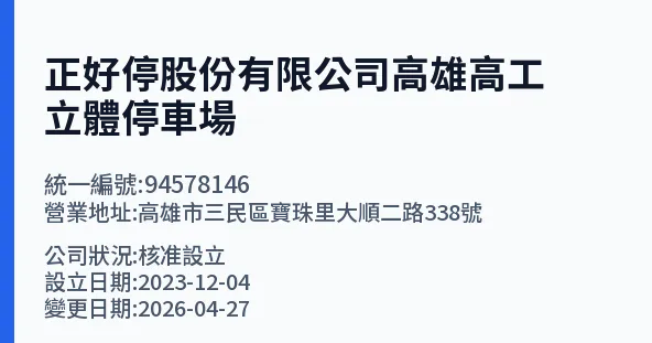 正好停股份有限公司高雄高工立體停車場的照片-統編 94578146(高雄市) 公司登記資料與營業項目詳細圖表