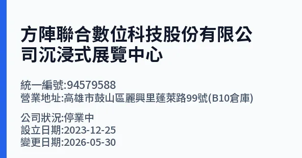 方陣聯合數位科技股份有限公司沉浸式展覽中心的照片-統編 94579588(高雄市) 公司登記資料與營業項目詳細圖表