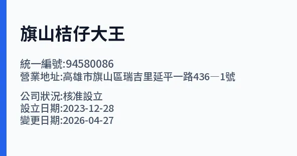 旗山桔仔大王的照片-統編 94580086(高雄市) 公司登記資料與營業項目詳細圖表