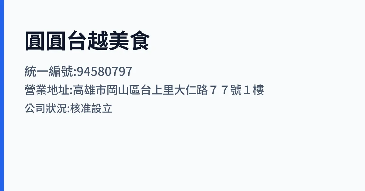 圓圓台越美食 - 統編 94580797(高雄市) 公司登記資料與營業項目詳細圖表