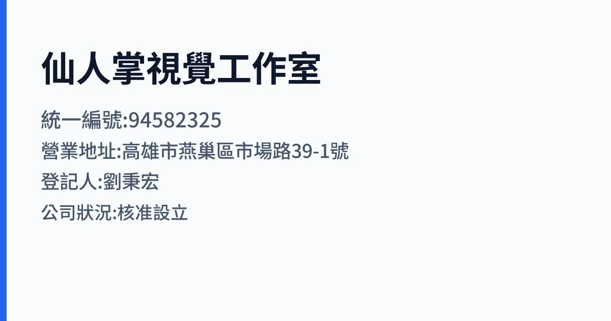 仙人掌視覺工作室 - 統編 94582325（高雄市） 公司登記資料與營業項目詳細圖表