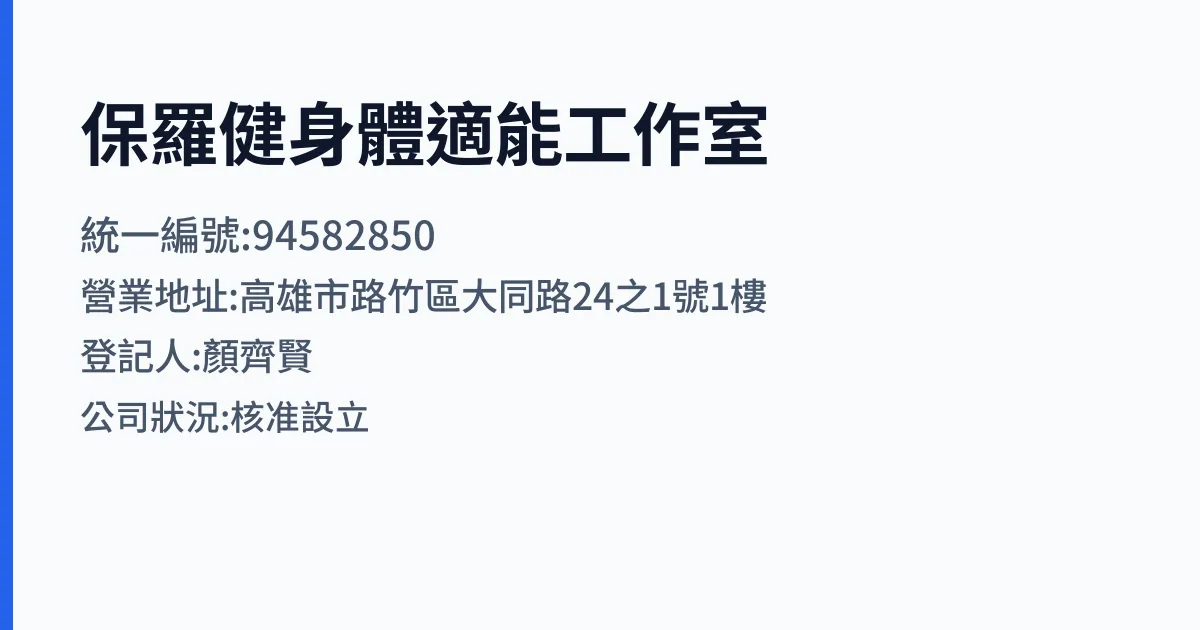 保羅健身體適能工作室 - 統編 94582850(高雄市) 公司登記資料與營業項目詳細圖表