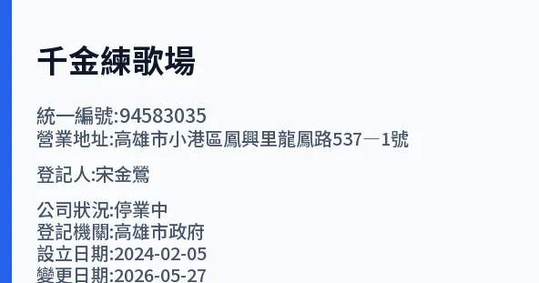 千金練歌場的照片-統編 94583035(高雄市) 公司登記資料與營業項目詳細圖表