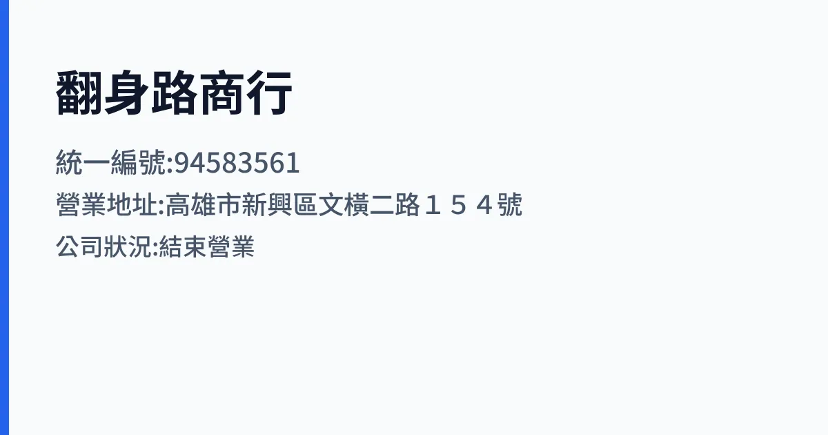 翻身路商行 - 統編 94583561(高雄市) 公司登記資料與營業項目詳細圖表