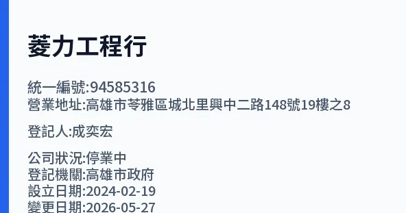 菱力工程行的照片-統編 94585316(高雄市) 公司登記資料與營業項目詳細圖表