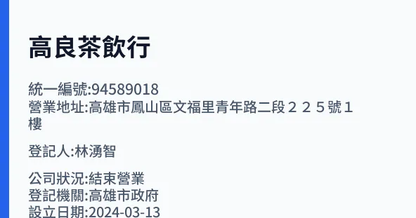 高良茶飲行的照片-統編 94589018(高雄市) 公司登記資料與營業項目詳細圖表