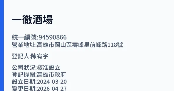 一徹酒場的照片-統編 94590866(高雄市) 公司登記資料與營業項目詳細圖表