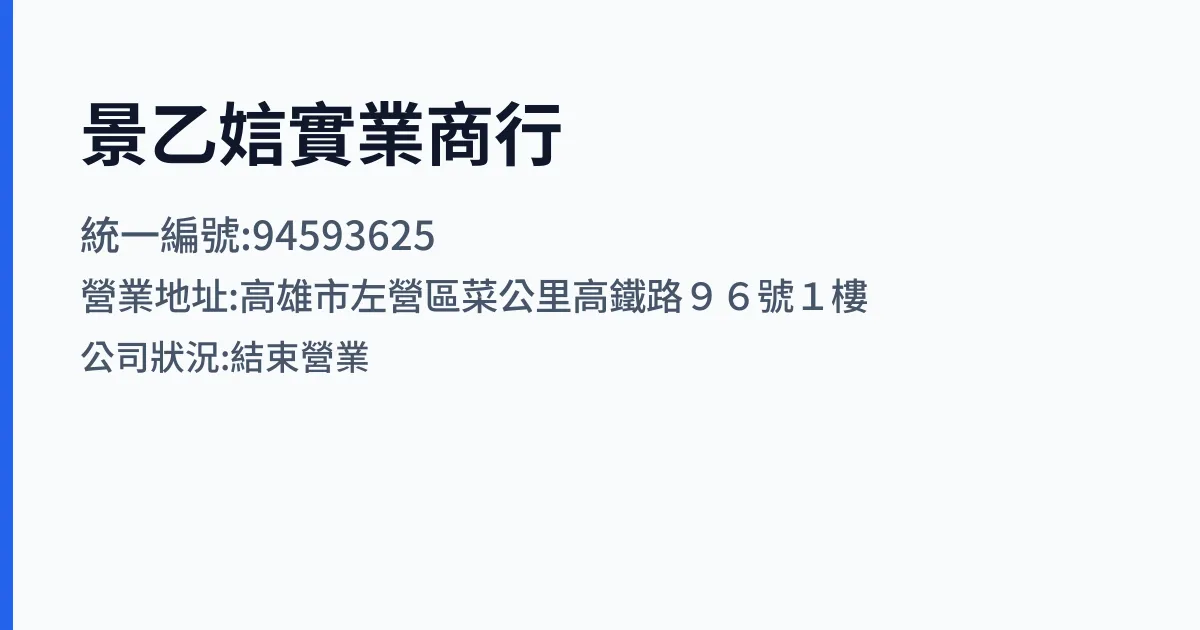 景乙娮實業商行 - 統編 94593625(高雄市) 公司登記資料與營業項目詳細圖表