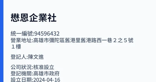 懋恩企業社的照片-統編 94596432(高雄市) 公司登記資料與營業項目詳細圖表