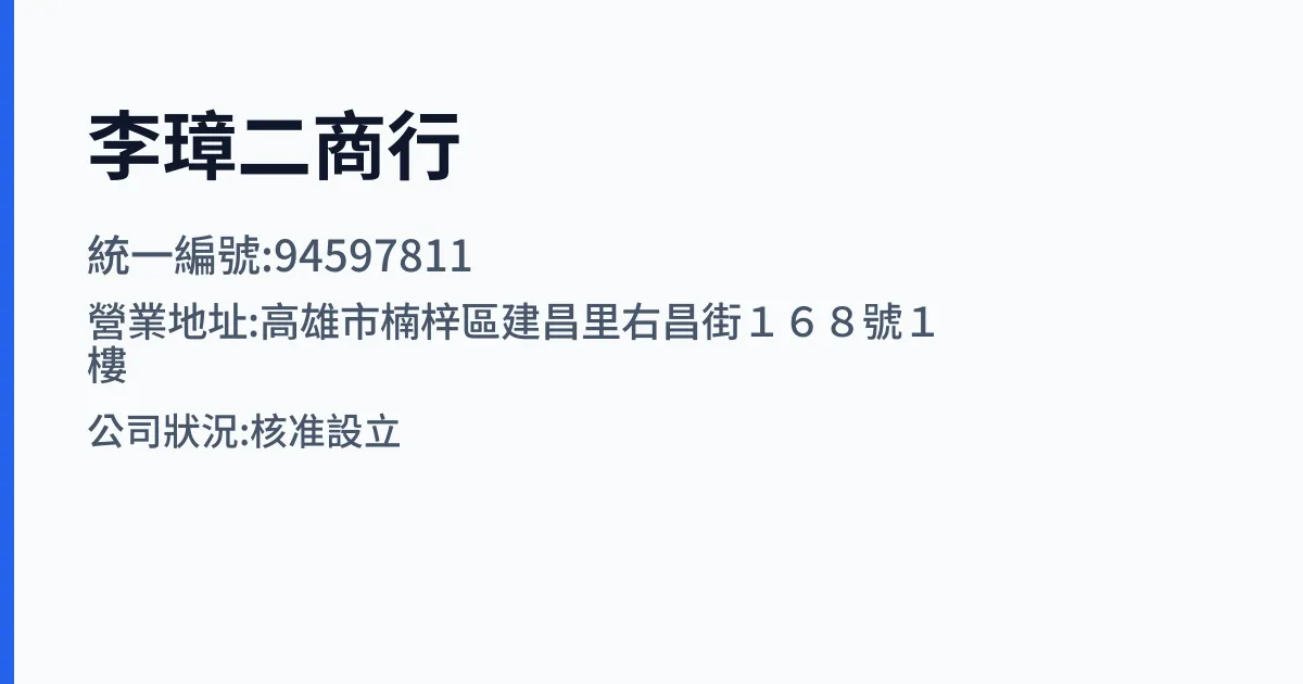 李璋二商行 - 統編 94597811（高雄市） 公司登記資料與營業項目詳細圖表