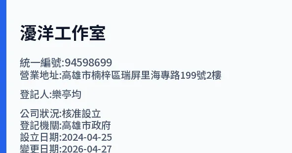 瀀洋工作室的照片-統編 94598699(高雄市) 公司登記資料與營業項目詳細圖表