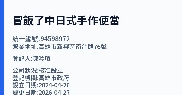 冒飯了中日式手作便當的照片-統編 94598972(高雄市) 公司登記資料與營業項目詳細圖表