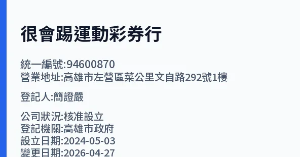 很會踢運動彩券行的照片-統編 94600870(高雄市) 公司登記資料與營業項目詳細圖表