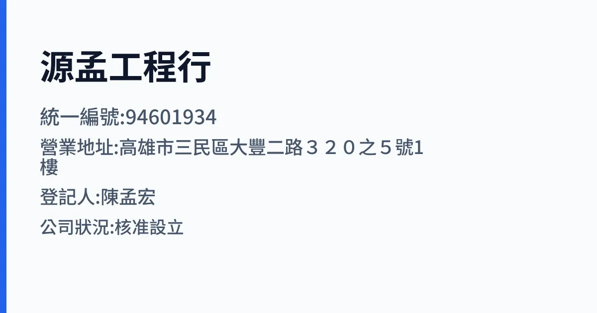 源孟工程行 - 統編 94601934(高雄市) 公司登記資料與營業項目詳細圖表