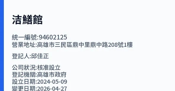 洁鱔館的照片-統編 94602125(高雄市) 公司登記資料與營業項目詳細圖表