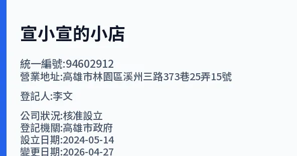 宣小宣的小店的照片-統編 94602912(高雄市) 公司登記資料與營業項目詳細圖表