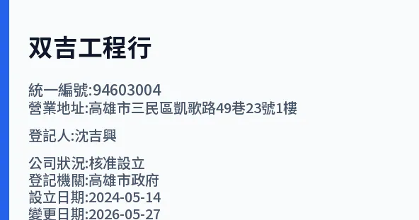 双吉工程行的照片-統編 94603004(高雄市) 公司登記資料與營業項目詳細圖表