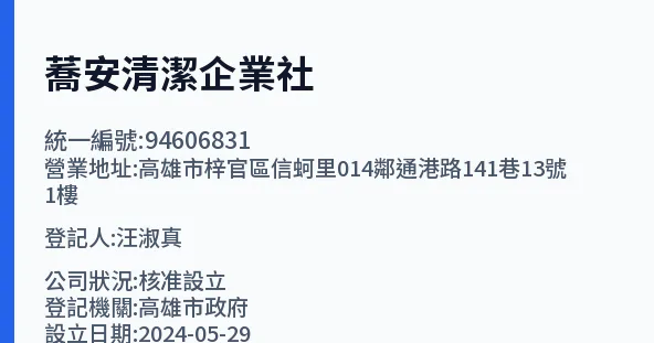 蕎安清潔企業社的照片-統編 94606831(高雄市) 公司登記資料與營業項目詳細圖表