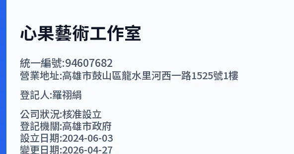 心果藝術工作室的照片-統編 94607682(高雄市) 公司登記資料與營業項目詳細圖表