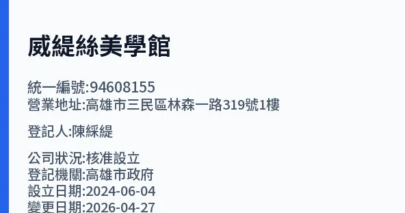 威緹絲美學館的照片-統編 94608155(高雄市) 公司登記資料與營業項目詳細圖表
