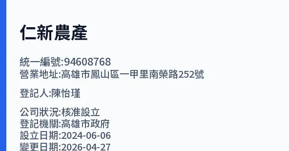 仁新農產的照片-統編 94608768(高雄市) 公司登記資料與營業項目詳細圖表