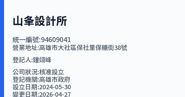 山夆設計所的照片-統編 94609041(高雄市) 公司登記資料與營業項目詳細圖表