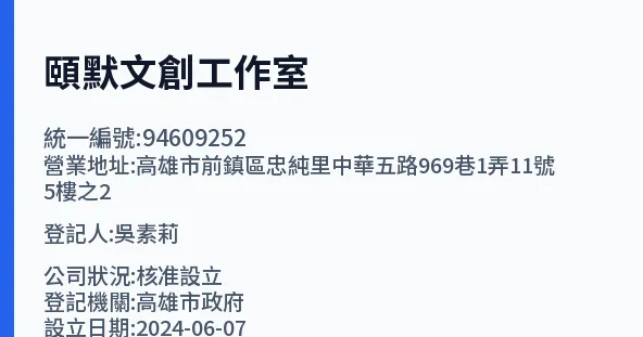 頤默文創工作室的照片-統編 94609252(高雄市) 公司登記資料與營業項目詳細圖表