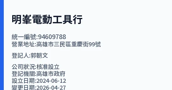 明峯電動工具行的照片-統編 94609788(高雄市) 公司登記資料與營業項目詳細圖表