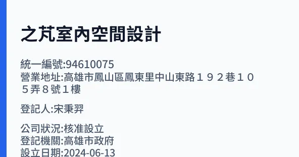 之芃室內空間設計的照片-統編 94610075(高雄市) 公司登記資料與營業項目詳細圖表