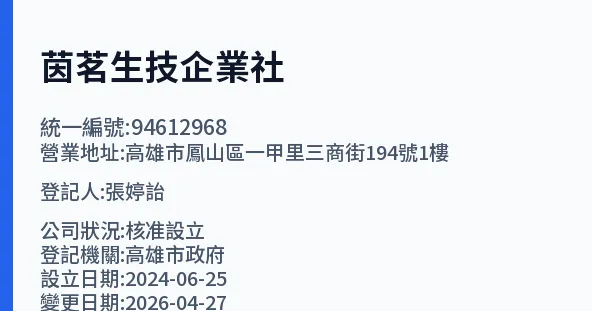 茵茗生技企業社的照片-統編 94612968(高雄市) 公司登記資料與營業項目詳細圖表