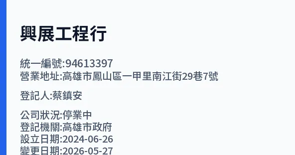 興展工程行的照片-統編 94613397(高雄市) 公司登記資料與營業項目詳細圖表