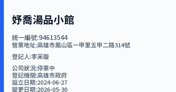 妤喬湯品小館的照片-統編 94613544(高雄市) 公司登記資料與營業項目詳細圖表