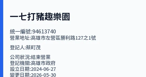 一七打豬趣樂園的照片-統編 94613740(高雄市) 公司登記資料與營業項目詳細圖表