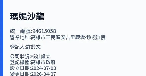 瑪妮沙龍的照片-統編 94615058(高雄市) 公司登記資料與營業項目詳細圖表