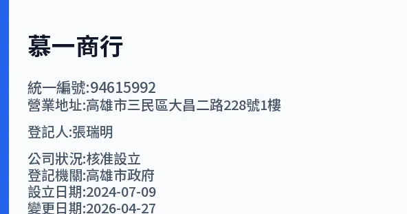 慕一商行的照片-統編 94615992(高雄市) 公司登記資料與營業項目詳細圖表