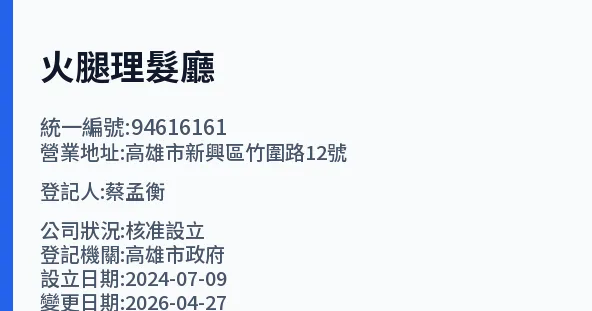 火腿理髮廳的照片-統編 94616161(高雄市) 公司登記資料與營業項目詳細圖表