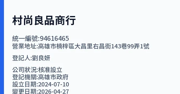 村尚良品商行的照片-統編 94616465(高雄市) 公司登記資料與營業項目詳細圖表