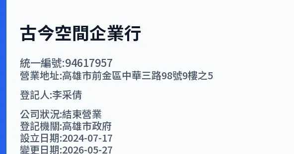 古今空間企業行的照片-統編 94617957(高雄市) 公司登記資料與營業項目詳細圖表