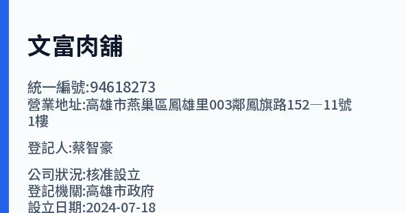 文富肉舖的照片-統編 94618273(高雄市) 公司登記資料與營業項目詳細圖表