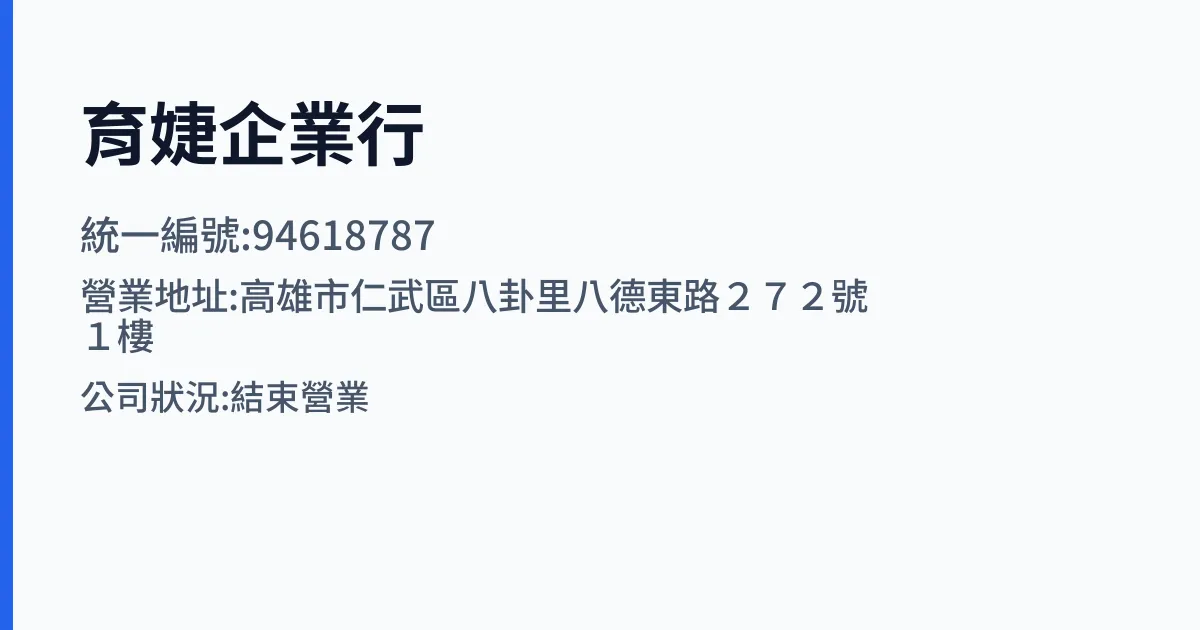 育婕企業行 - 統編 94618787(高雄市) 公司登記資料與營業項目詳細圖表