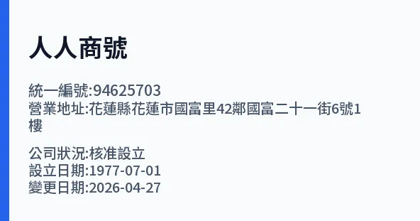 人人商號的照片-統編 94625703(花蓮縣) 公司登記資料與營業項目詳細圖表