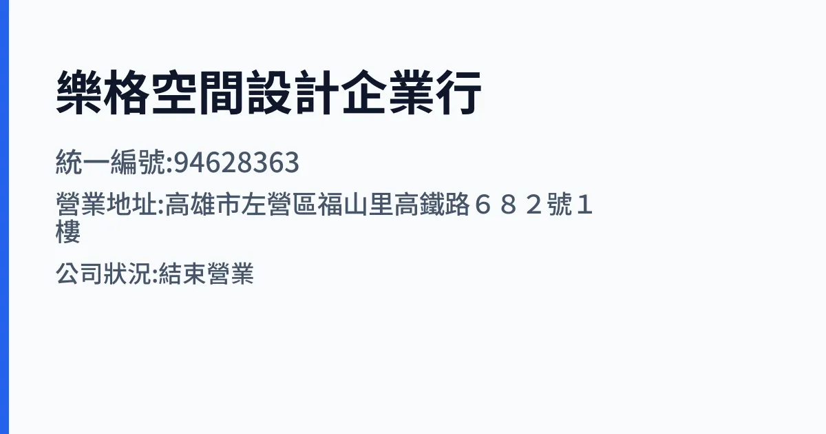 樂格空間設計企業行 - 統編 94628363(高雄市) 公司登記資料與營業項目詳細圖表