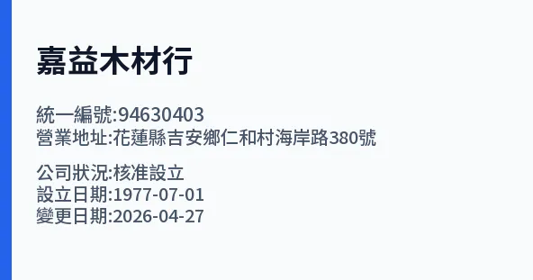 嘉益木材行的照片-統編 94630403(花蓮縣) 公司登記資料與營業項目詳細圖表