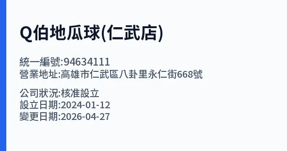 Q伯地瓜球(仁武店)的照片-統編 94634111(高雄市) 公司登記資料與營業項目詳細圖表